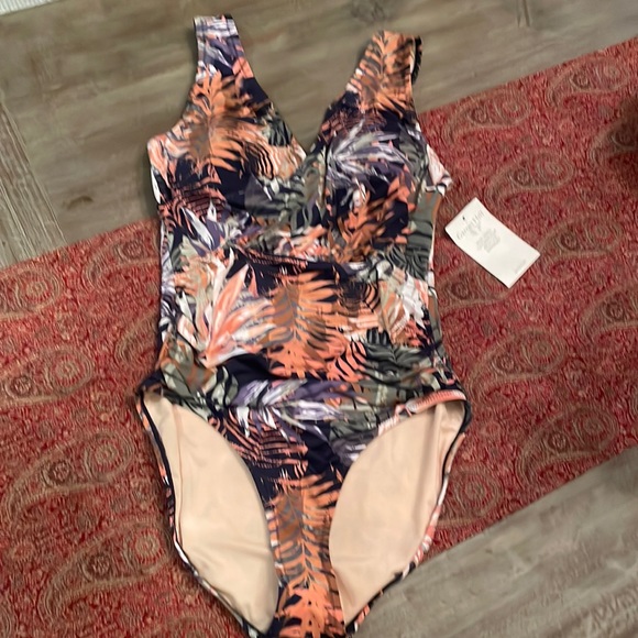 Garnet Hill Swim Nwt Garnet Hill Ruched Surplus One Piece Swimsuit
